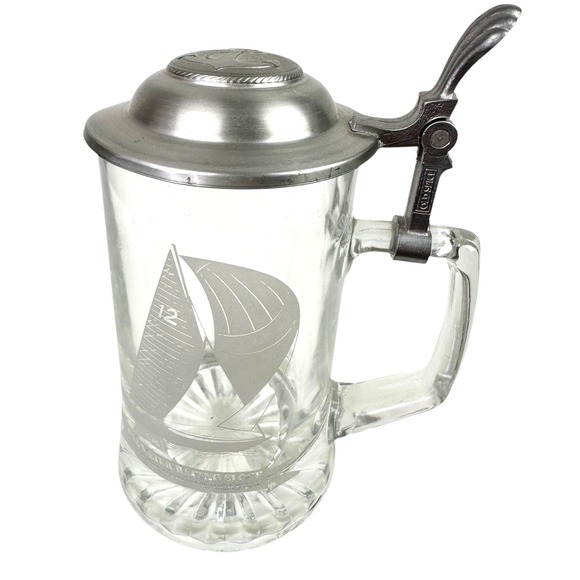 ALWE | Dining | Glass Beer Stein Pewter Lid Columbia 91 Americas Cup ...